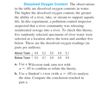 Solved Dissolved Oxygen Content The observations in the | Chegg.com