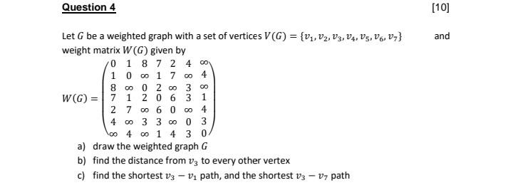 Solved Question 4 [10] and 8 30 Let G be a weighted graph | Chegg.com