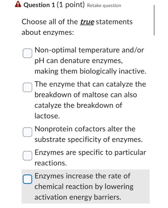 Question 1 (1 point) Retake question Choose all of | Chegg.com
