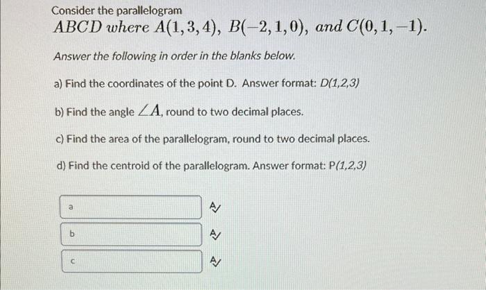Solved Consider the parallelogram ABCD where | Chegg.com