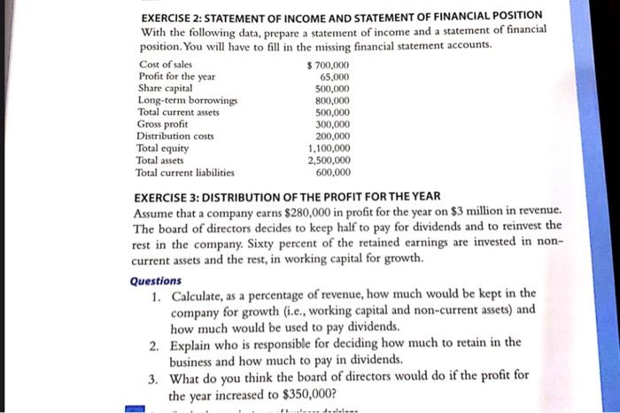 Solved EXERCISE 2: STATEMENT OF INCOME AND STATEMENT OF | Chegg.com