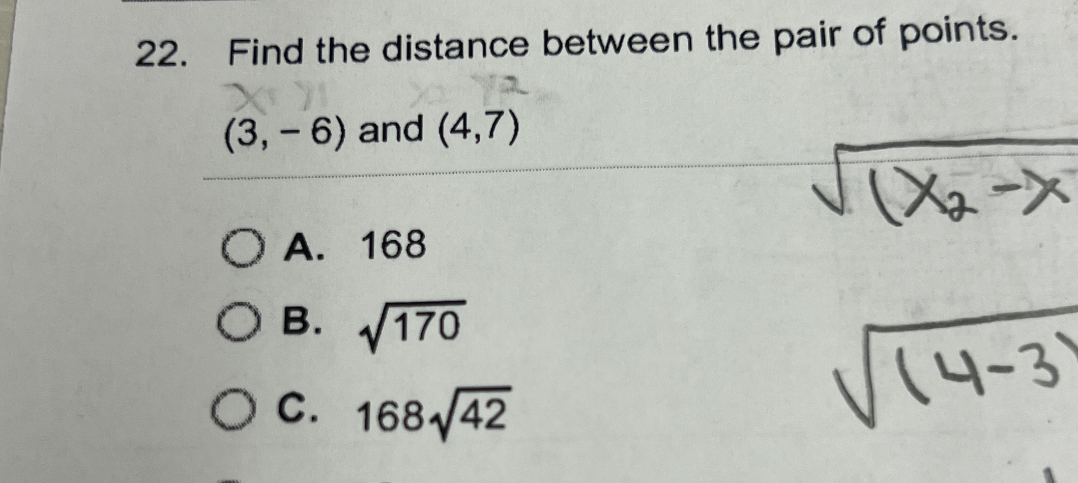 Solved Find the distance between the pair of points. (3,-6) | Chegg.com