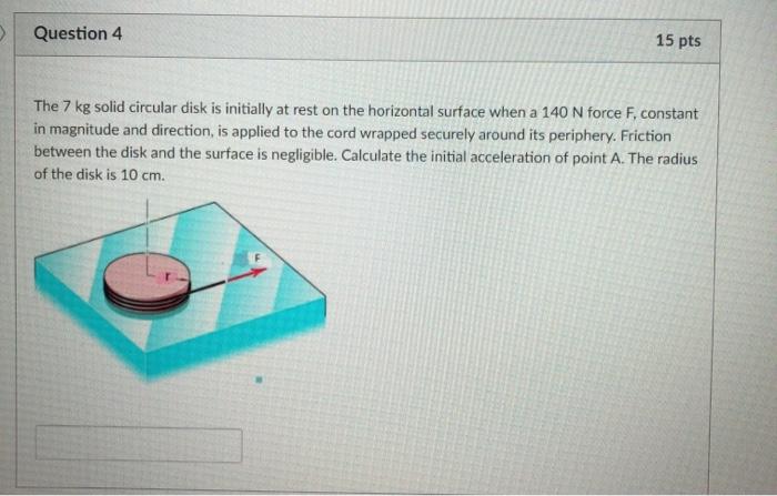 Solved Question 4 15 pts The 7 kg solid circular disk is | Chegg.com