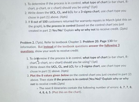 Solved To determine if the process is in control, what type | Chegg.com