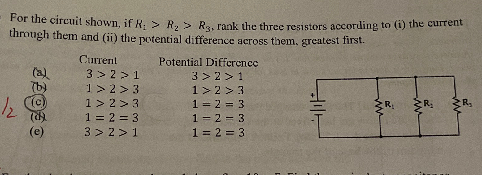 Solved For the circuit shown, if R1>R2>R3, ﻿rank the three | Chegg.com