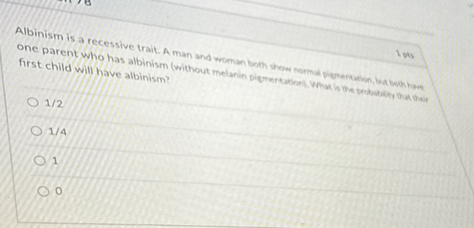 Solved Albinism is a recessive trait. A man and woman both | Chegg.com