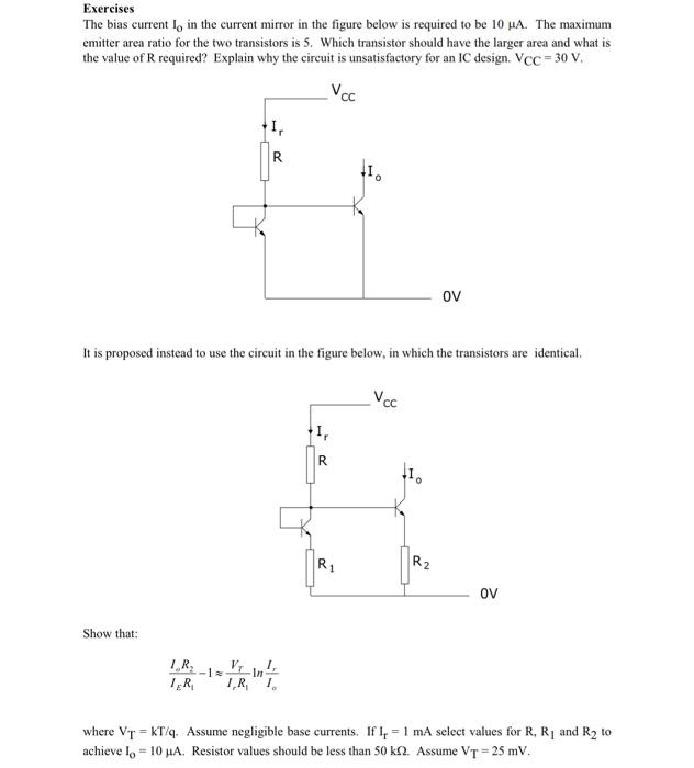 Solved Exercises The bias current loin the current mirror in | Chegg.com