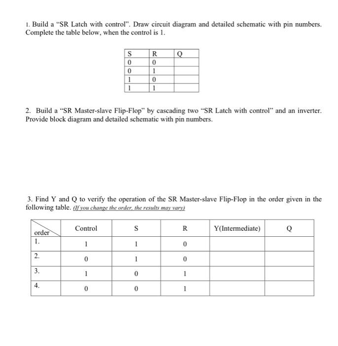 Solved 1. Build a "SR Latch with control". Draw circuit | Chegg.com
