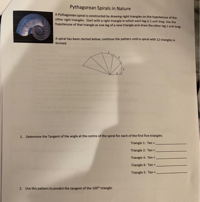 Solved Pythagorean Spirals in Nature A Pythagorean spiral is | Chegg.com