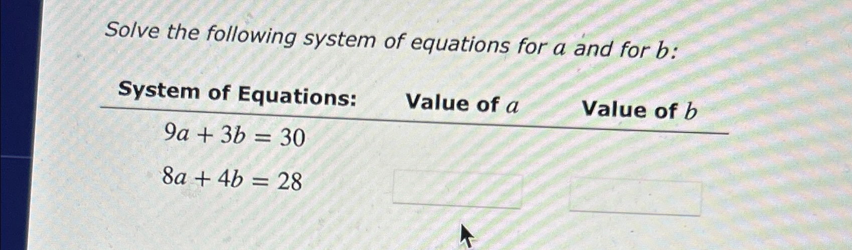 Solved Solve the following system of equations for a and for | Chegg.com