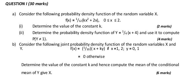 Solved a) Consider the following probability density | Chegg.com