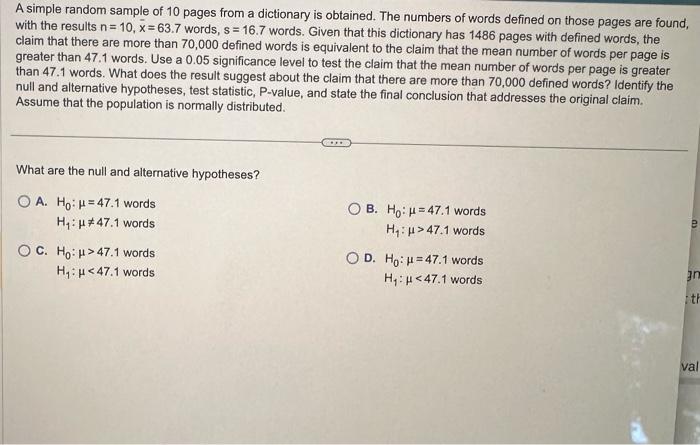 Solved A simple random sample of 10 pages from a dictionary | Chegg.com