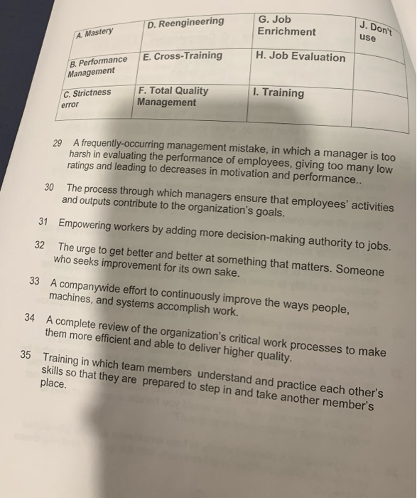 Solved J. Don't G. Job D.Reengineering Enrichment use A. | Chegg.com