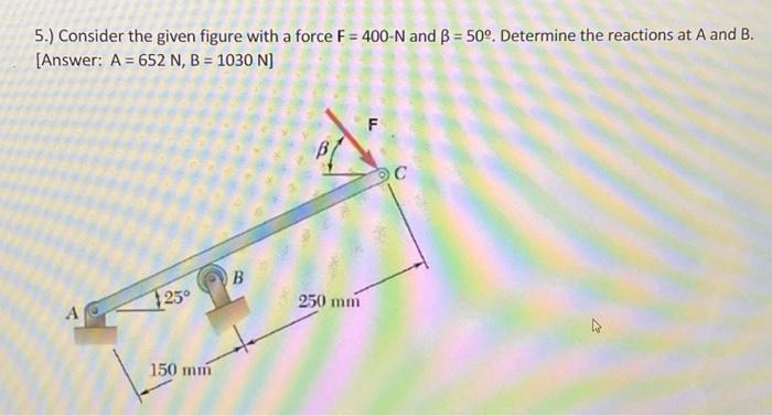 Solved 5.) Consider the given figure with a force F=400−N | Chegg.com