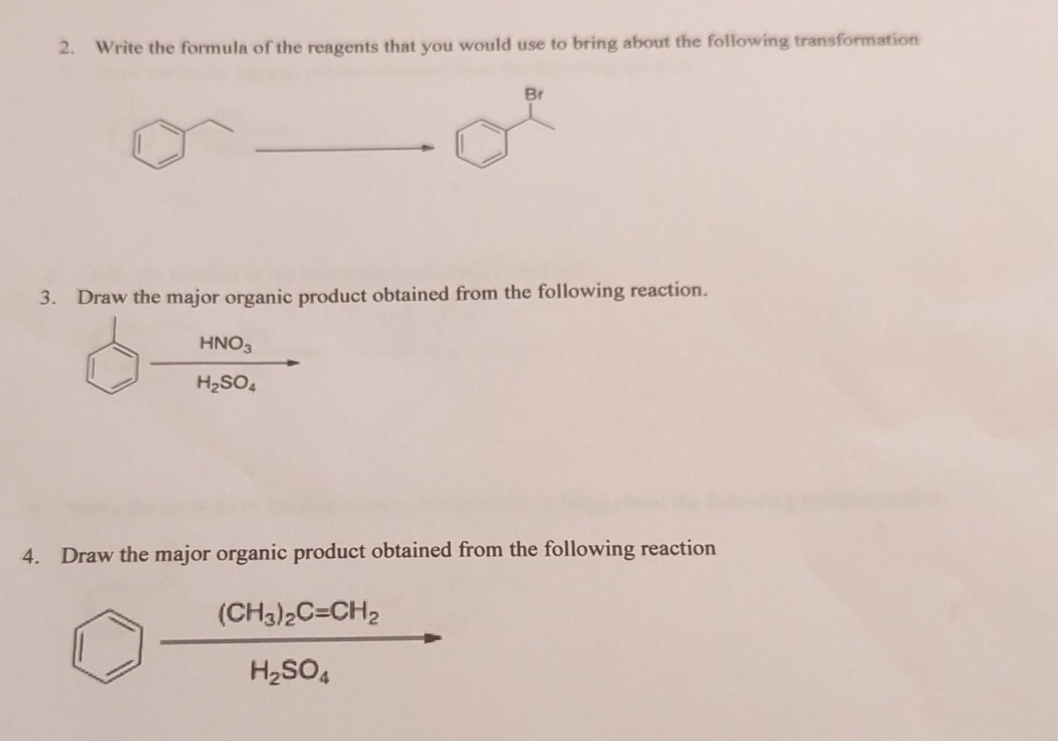 Solved 2. Write the formula of the reagents that you would | Chegg.com