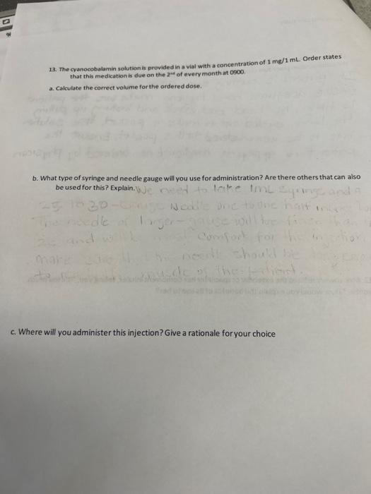 Solved b. What type of syringe and needle gauge will you use | Chegg.com
