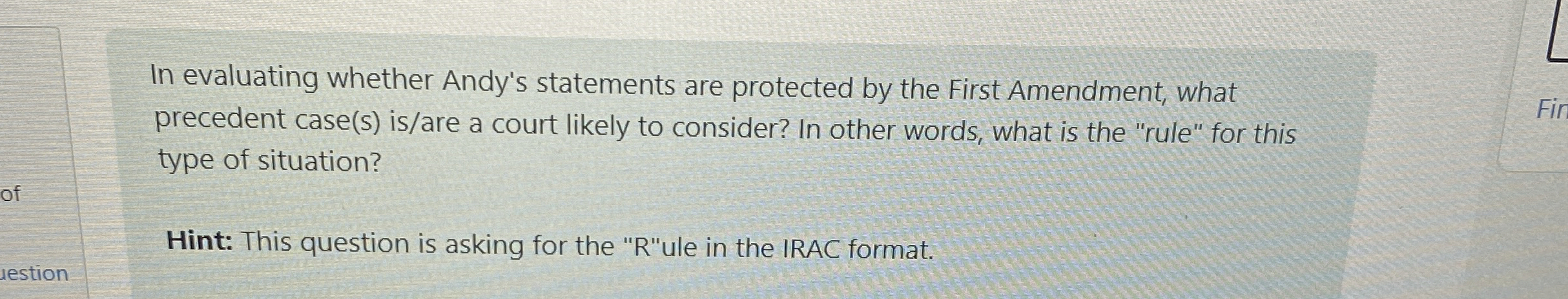 Solved In evaluating whether Andy's statements are protected | Chegg.com