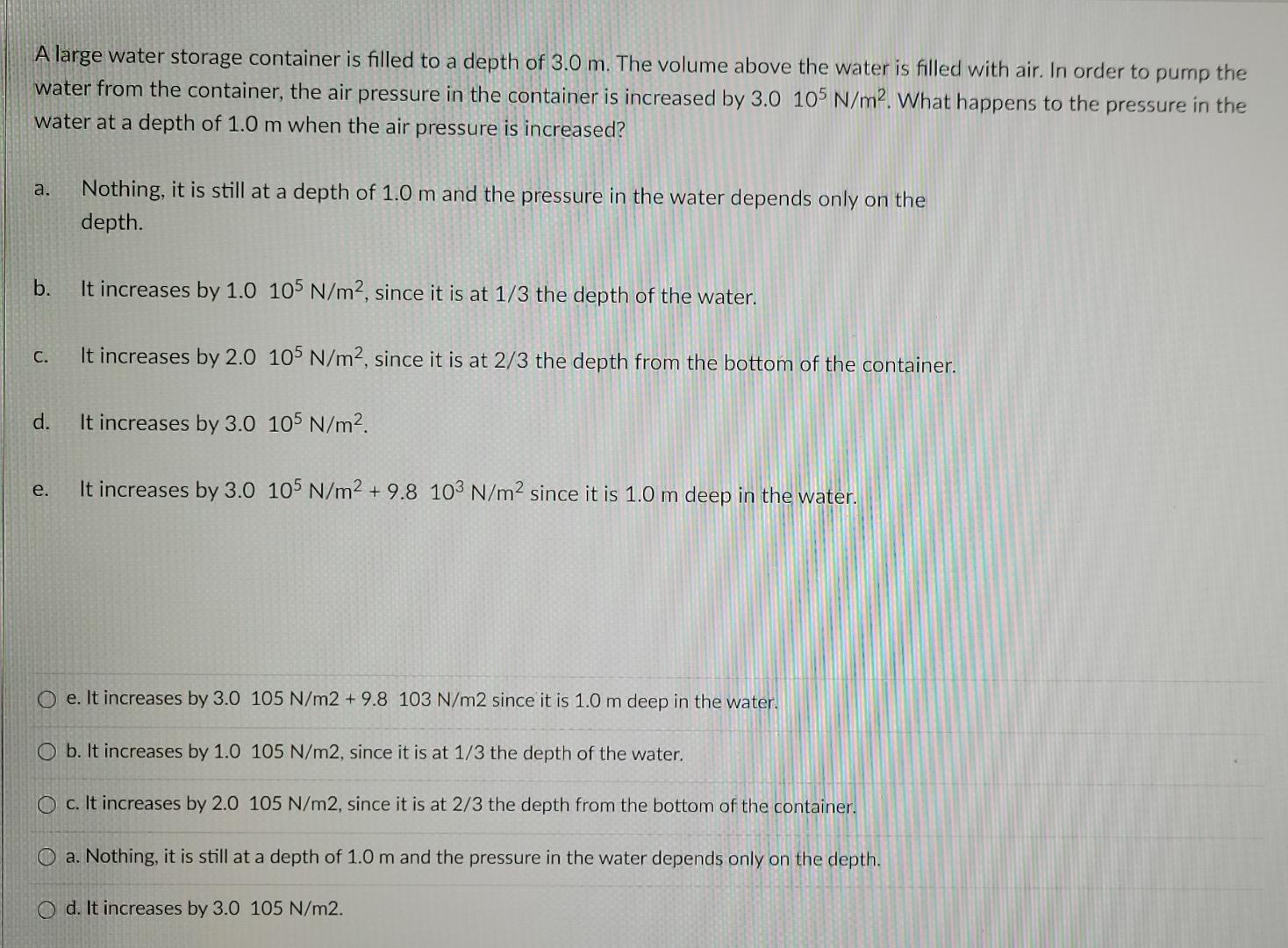 Solved A large water storage container is filled to a depth | Chegg.com