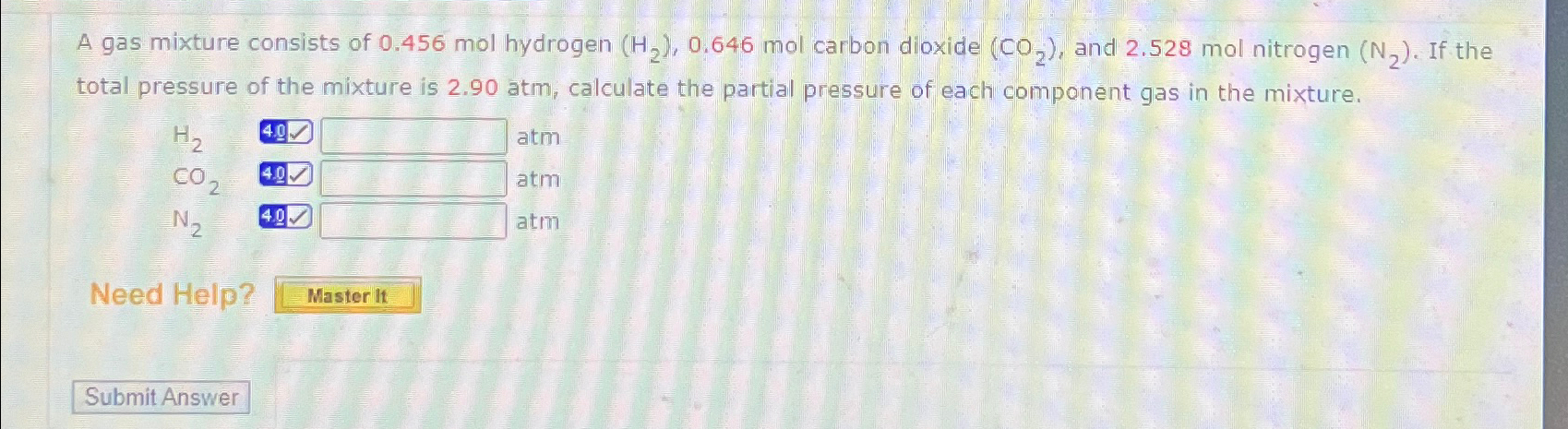 Solved A gas mixture consists of 0.456mol hydrogen | Chegg.com