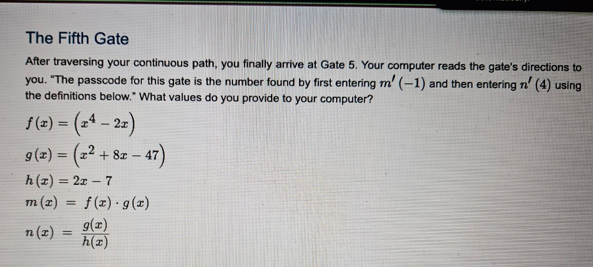 Solved The Fifth Gate After traversing your continuous path, | Chegg.com