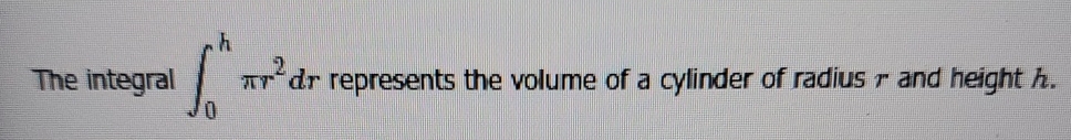 Solved The integral ∫0hπr2dr ﻿represents the volume of a | Chegg.com