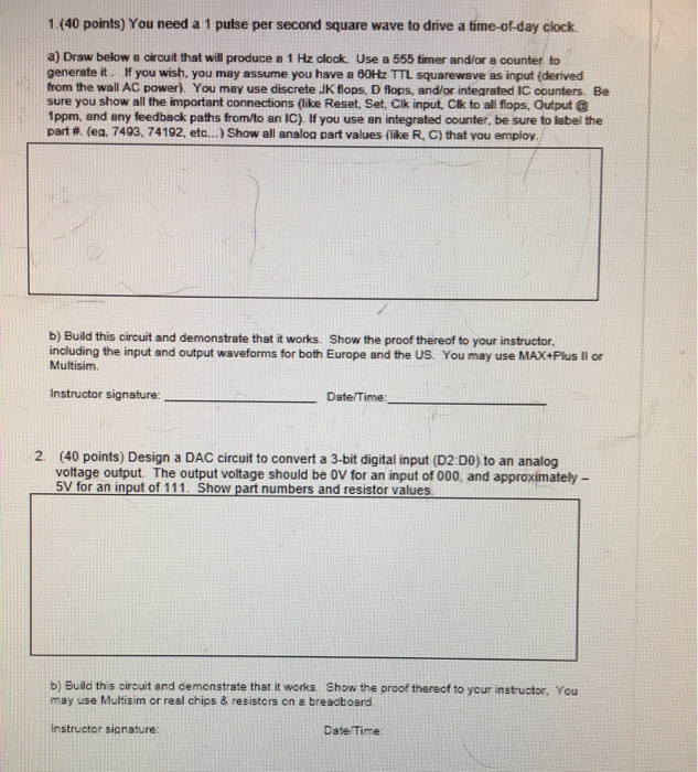 Solved 1.(40 points) You need a 1 pulse per second square | Chegg.com