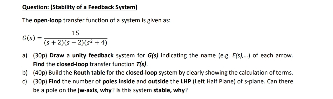 Solved Question: (Stability of a Feedback System)The | Chegg.com