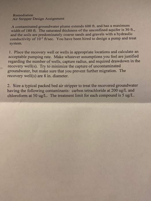 Remediation Air Stripper Design Assignment A | Chegg.com