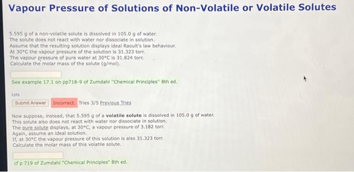 Solved Vapour Pressure of Solutions of Non-Volatile or | Chegg.com