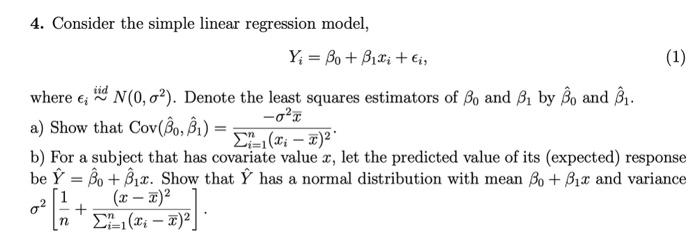 Solved 4. Consider the simple linear regression model, | Chegg.com