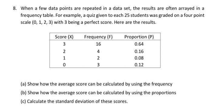 Solved 8. When a few data points are repeated in a data set, | Chegg.com