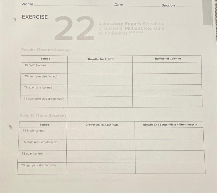 EXERCISE Laboratory Report: Selection of Becterial | Chegg.com