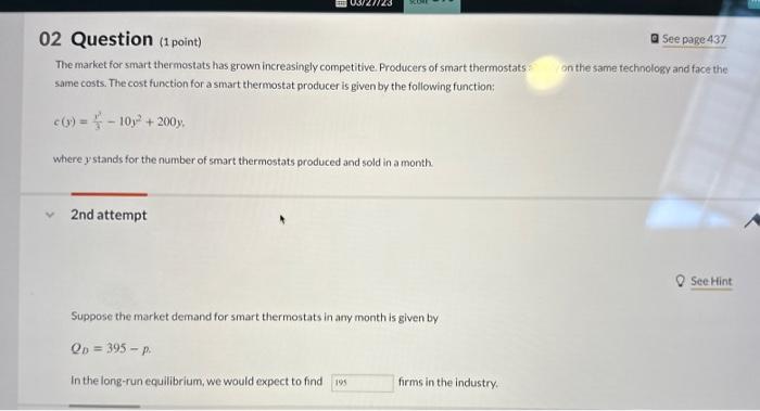 Solved 02 Question (1 point) a See page 437 The market for | Chegg.com