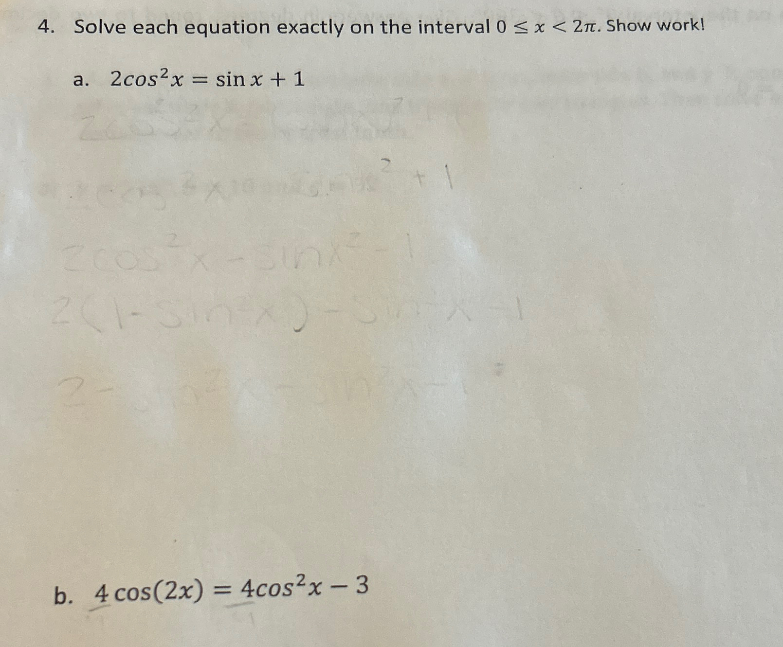 Solved Solve each equation exactly on the interval 0≤x