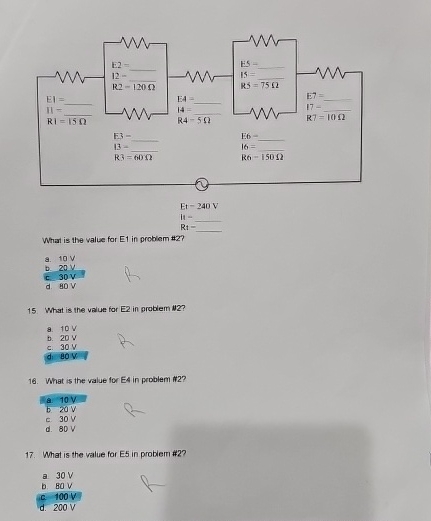 Solved What is the value for E1 ﻿in problem #2?a. 10 ﻿Vb. 20 | Chegg.com