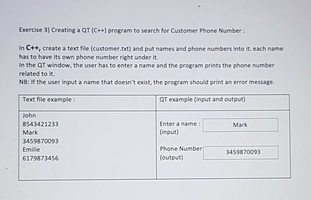 Solved Exercise 3) Creating a QT (C++) program to search for | Chegg.com