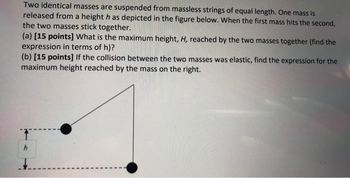 Solved Two identical masses are suspended from massless | Chegg.com