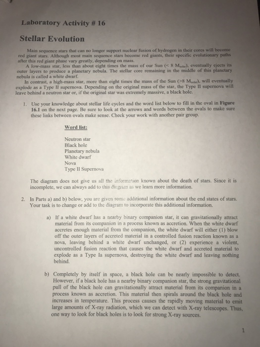 Solved Laboratory Activity # 16 Stellar Evolution Main | Chegg.com