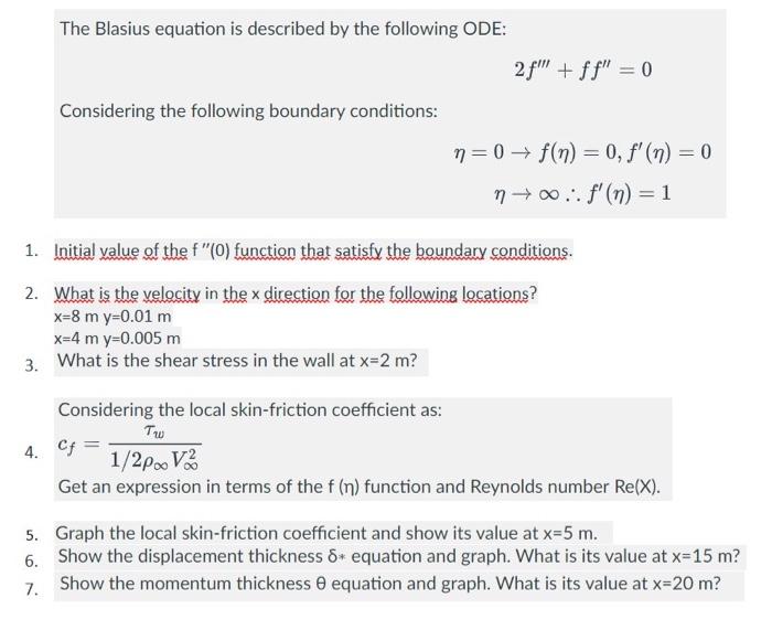 Solved The Blasius equation is described by the following | Chegg.com