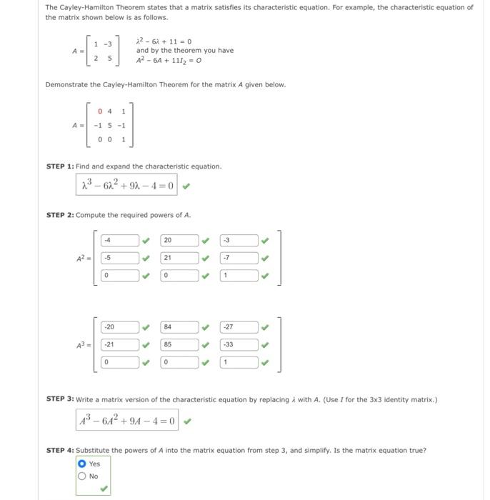 Solved The Cayley-Hamilton Theorem states that a matrix | Chegg.com