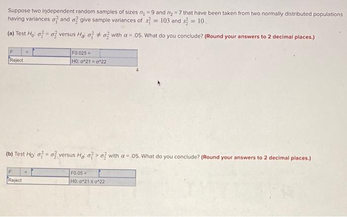 Solved Suppose two independent random samples of sizes n = 9 | Chegg.com