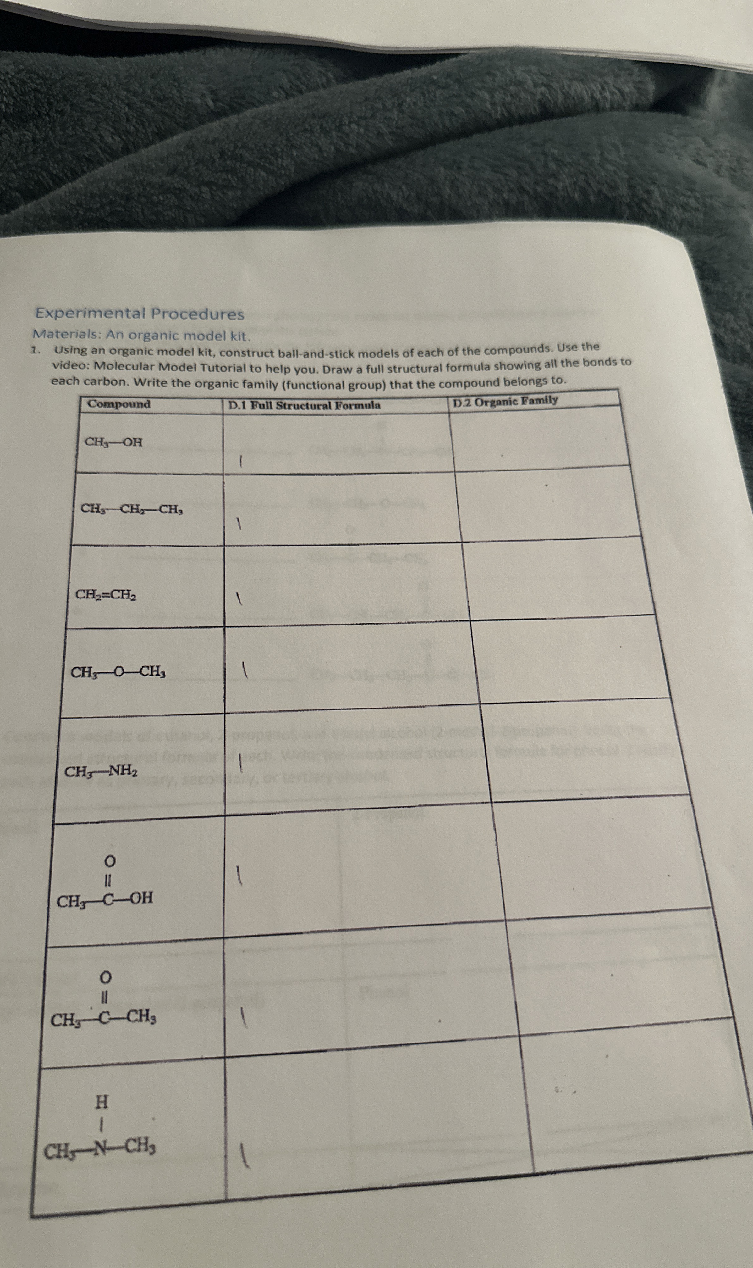 Experimental ProceduresMaterials: An organic model | Chegg.com