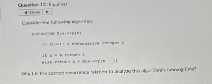 Solved Question 12 ( 5 points) Consider the following | Chegg.com