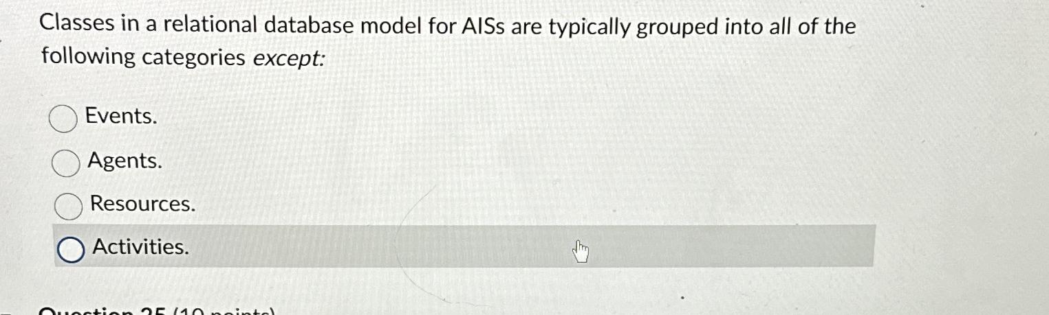 Solved Classes in a relational database model for AISs are | Chegg.com