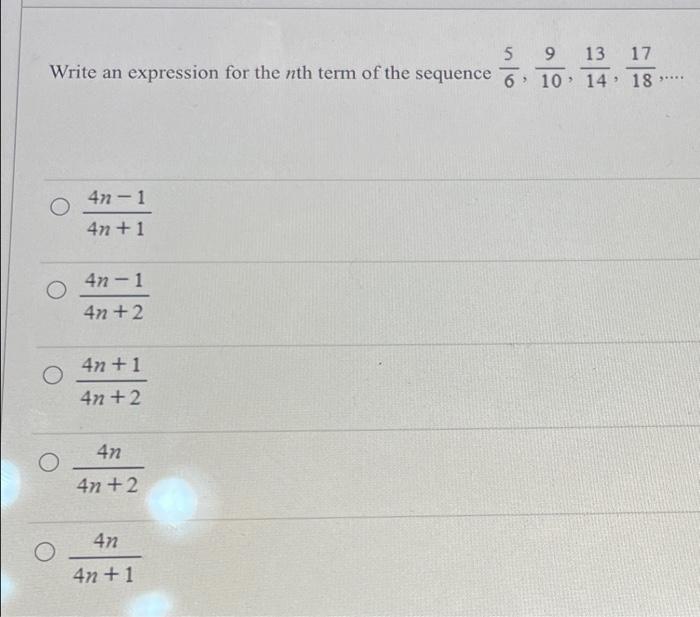 Solved Write an expression for the nth term of the sequence | Chegg.com