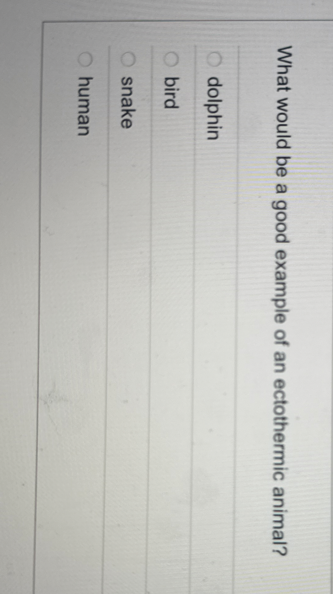 Solved What would be a good example of an ectothermic | Chegg.com