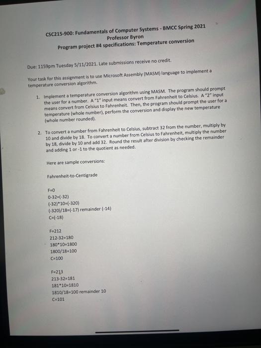 Solved CSC215-900: Fundamentals of Computer Systems - BMCC | Chegg.com
