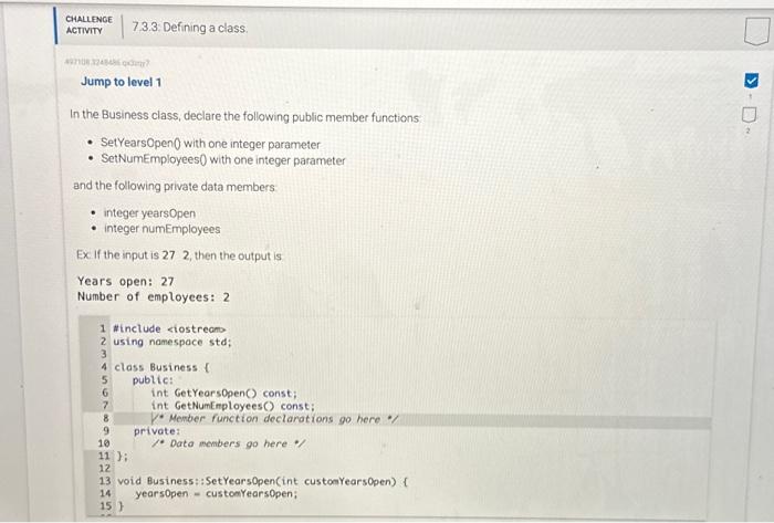 Solved Jump to level 1 In the Business class, declare the | Chegg.com