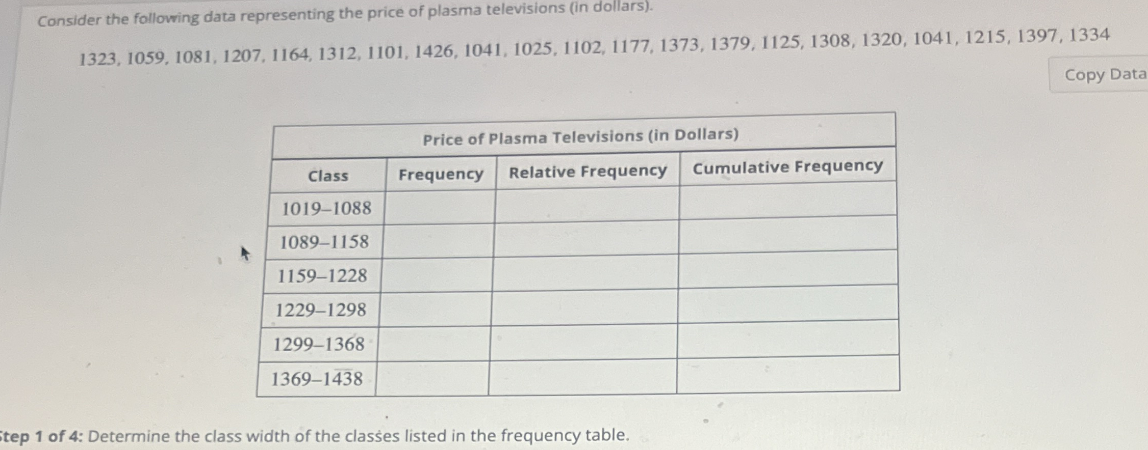 Solved Consider the following data representing the price of | Chegg.com