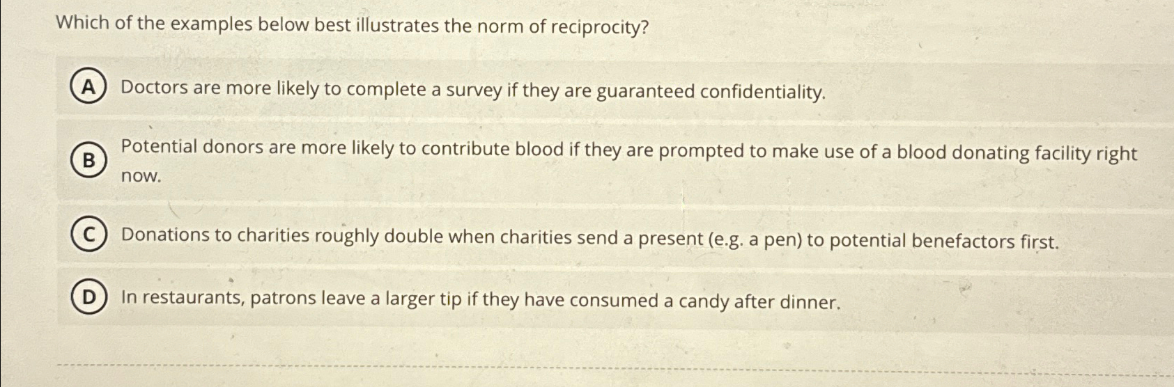 Solved Which of the examples below best illustrates the norm | Chegg.com